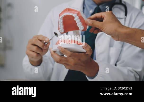 dental dentist shows a tooth model to the patient Stock Video Footage ...