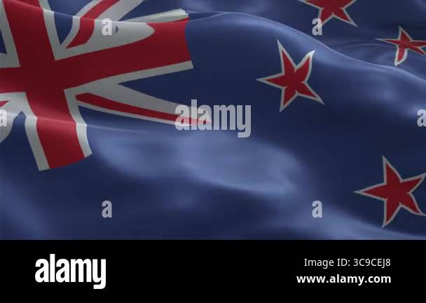 3D Realistic Animation of New Zealand Flag Waving in the Wind Seamless ...
