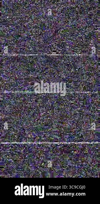 A corrupted VHS signal with flickering static noise and glitchy ...