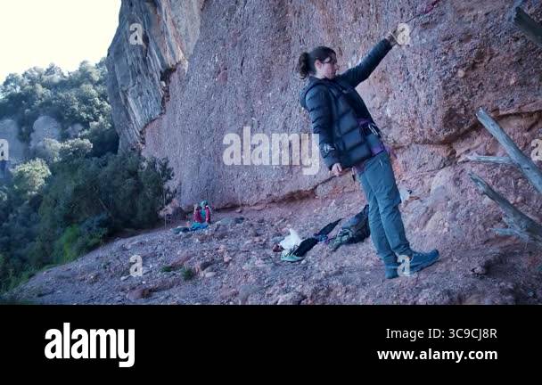 Two female friends going climbing in the mounatins nearby Barcelona ...