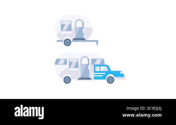 Animated caravan and car isolated on white and green screen background ...