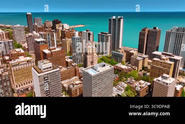 Bright sunny scenery of Chicago waterfront with stunning architecture ...