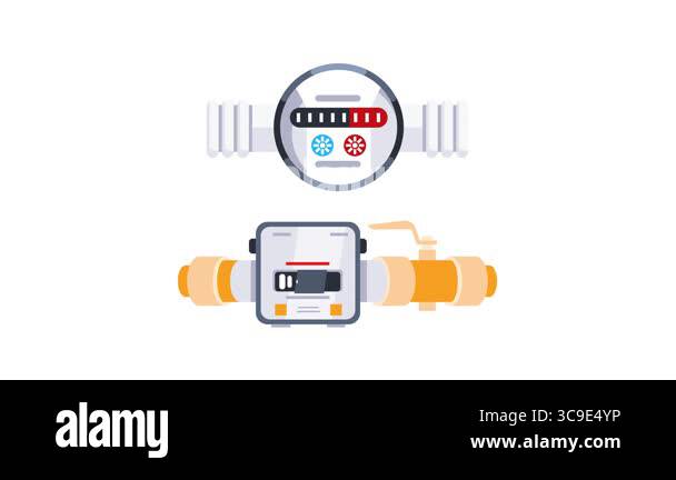 Water meter animation showing hot and cold water consumption, isolated ...