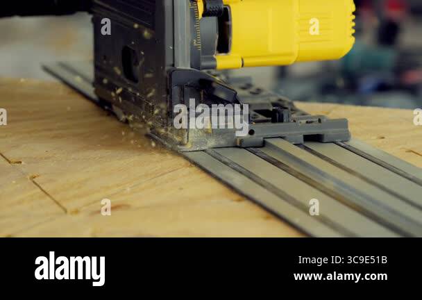 Electrical saw, the electric power carpentry tools. Process of cutting ...