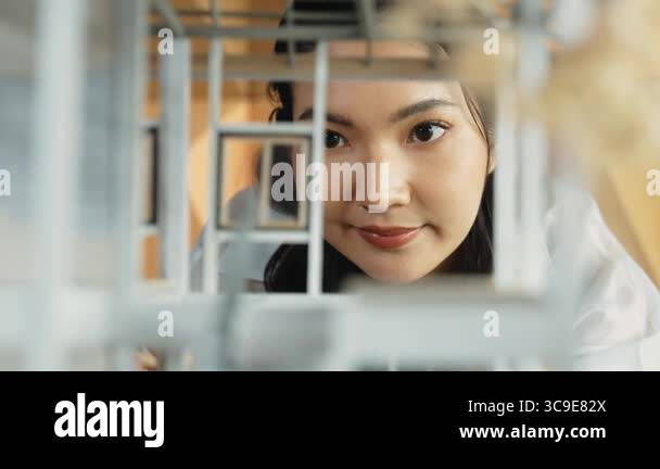 Closeup of professional architect engineer face reviewing house model ...