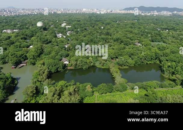 Aerial view of Xixi National Wetland Park in Hangzhou, China. Chinese ...