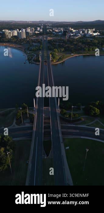 From above, a drone captures the stunning cityscape of Canberra ...