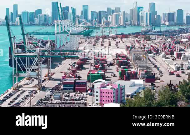 Miami, Florida, USA - April 02, 2025: Cargo services with container in ...