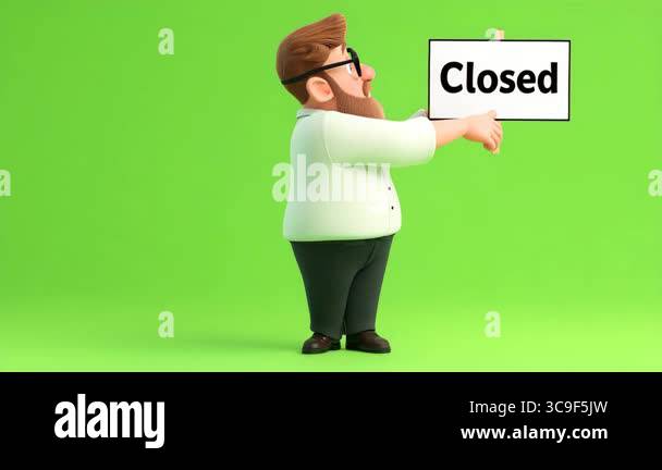 3D Animation of Waiter flipping Closed sign | Green Screen Stock Video ...