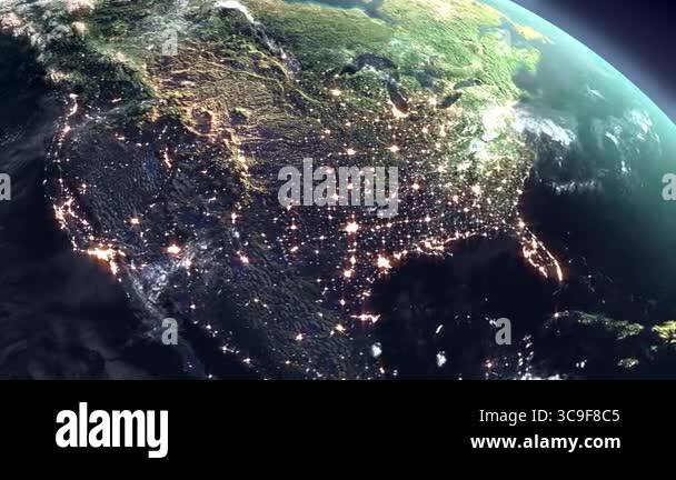 Space earth technology. America in the night and day in planet earth ...