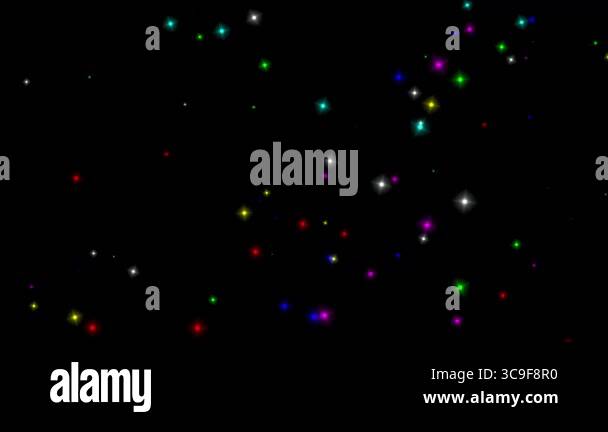 Falling colorful stars motion graphics with plain black background ...