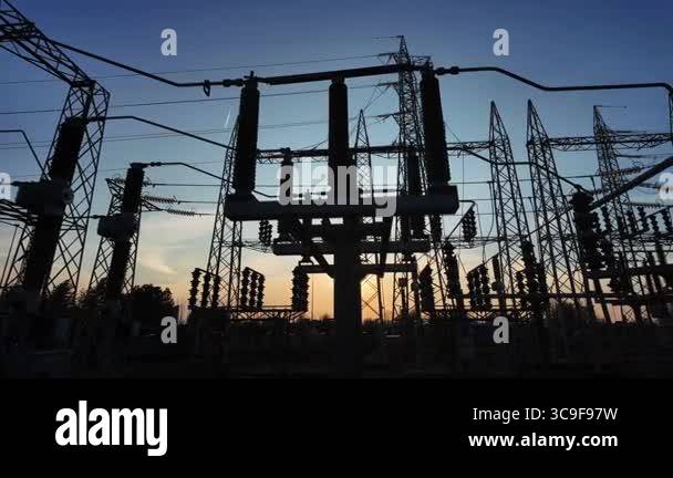 Silhouettes of electrical parts and structural elements of a power ...