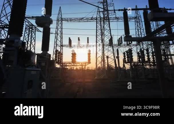 Silhouettes of electrical parts and structural elements of a power ...