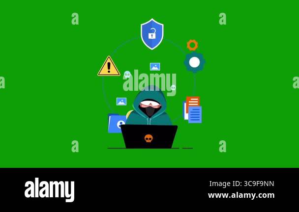 Hacker Animation on Green Screen Cybersecurity Threat Visual for VFX ...