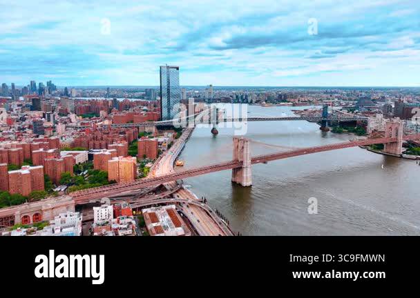 Beautiful scenery of iconic New York on a gloomy daytime. Drone footage ...