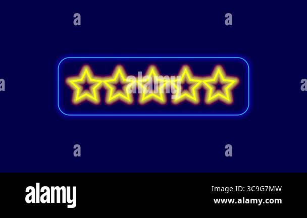 A bright neon five-star rating icon, representing quality, reviews ...