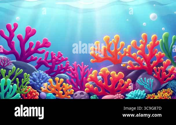 Cartoon Ocean Floor Sea scene with Corals and sea life Stock Video ...
