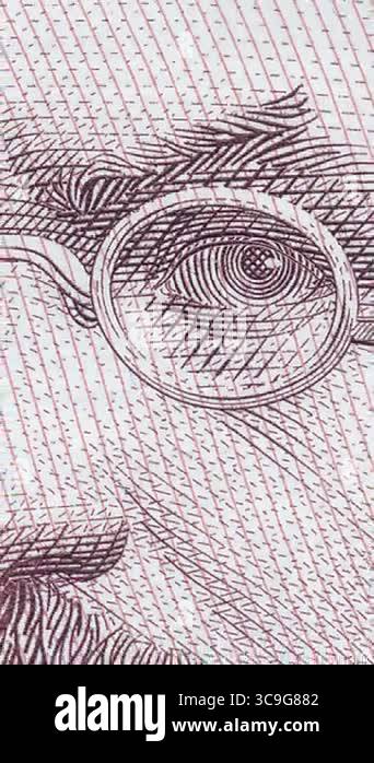 High-quality macro to wide shot transition of engraved portrait ...