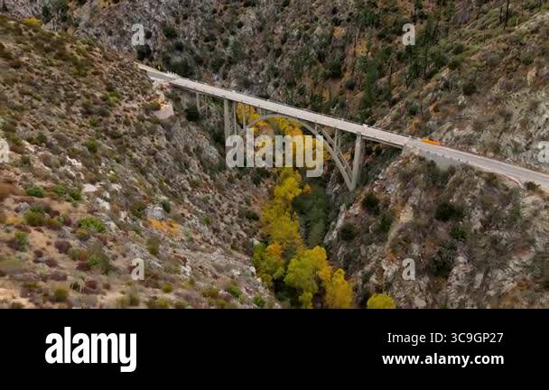 Aerial of Big Tujunga Narrows Bridge along Angeles Forest Highway ...