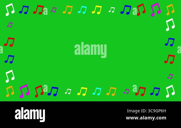 Colorful music symbols decorative frame on green screen background ...