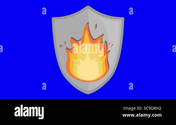 video animation icon of a flame moving and shield object, in the fire ...