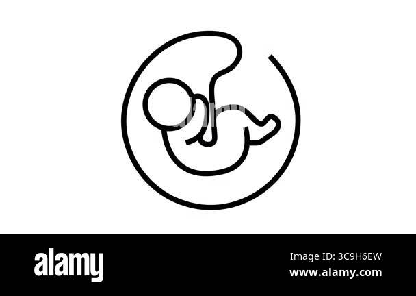 Animated embryo baby icon on white background. Clean line animation ...