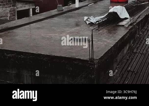 Wet Concrete Slab Under Construction on a Building Roof Stock Video ...