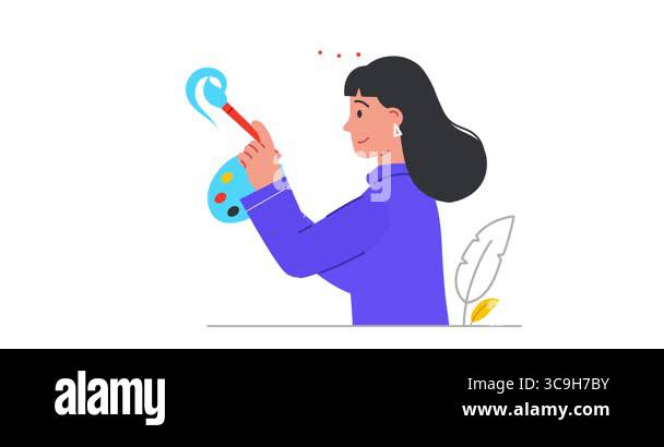 Mind and behavior. Moving banner with smiling happy woman holding brush ...