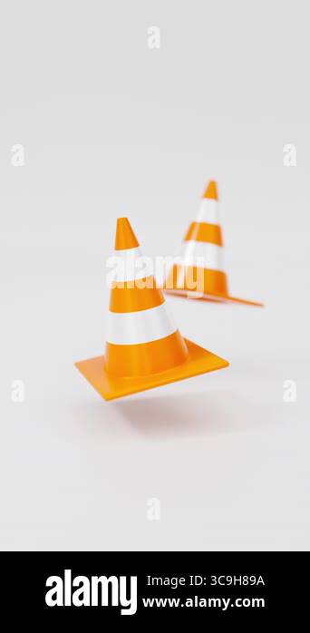 Floating pair of orange white traffic cones on white background. Safety ...
