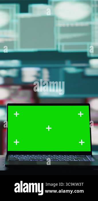 Vertical Video Empty scene with green screen on laptop showcases ...