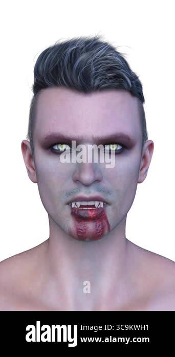 3D rendering of a male vampire face close-up Stock Video Footage - Alamy