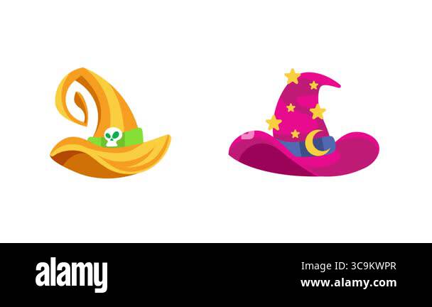 Wizard Hats with Skull and Stars and Moon Decorations on White and Blue ...