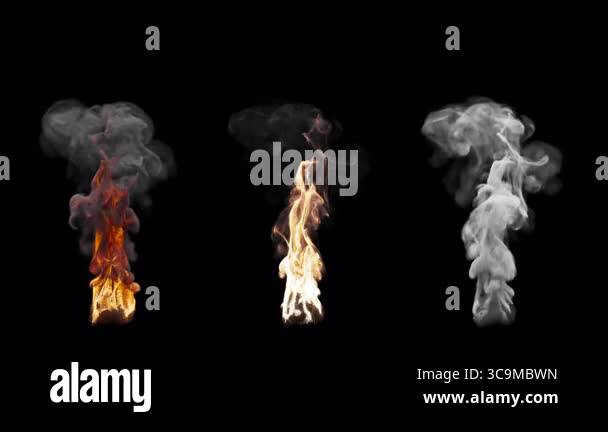 Set of three fire burning variants. The first variant has a lot of ...