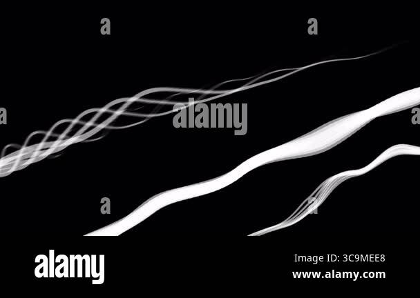 White abstract lines are floating and waving on a black background ...