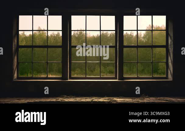 Window in an old building and it's raining and windy outside Stock ...