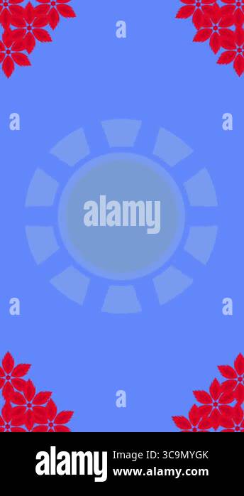 red color flower frame animation with rotating sun on blue vertical ...