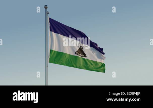 Lesotho Maseru Flag seamless loop Cinematic Realistic Waving Blue Sky ...