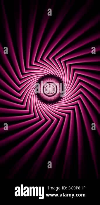 3D animation seamless loop of glowing rotating tunnel with geometric spiral creating hypnotic ...