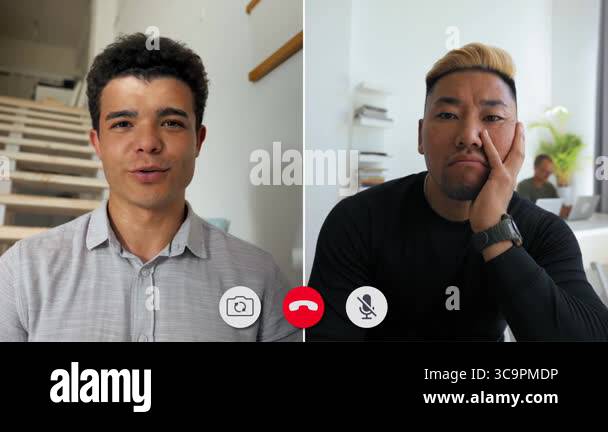 Two friends connect over an online call, sharing insights and ...