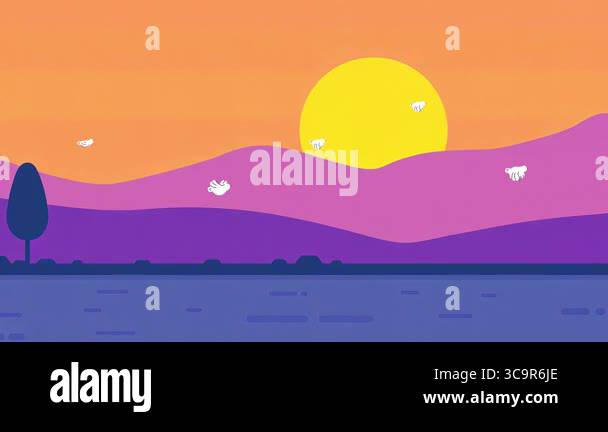 Serene Sunset Over Water with Gentle Winds A Stylized Animated ...