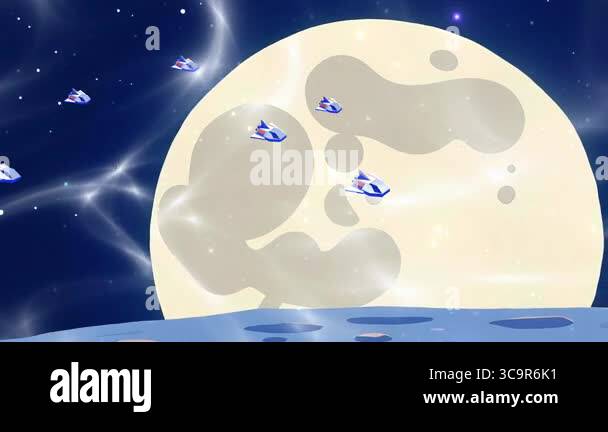 Night travel Moon is in the Sky with stars, flying travel with a ...