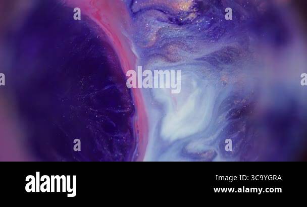 Glitter fluid. Defocused ink swirl. Violet red purple shimmering ...