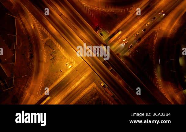 Aerial view drone footage of a complex bridge intersection where ...