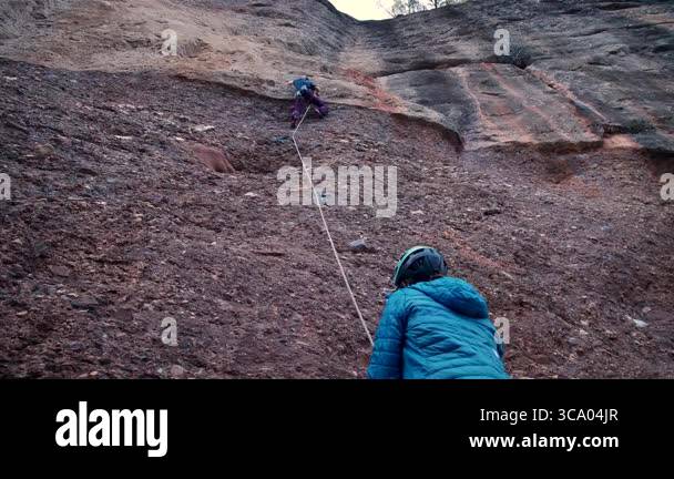 Female friends going climbing on the real rock. High quality 4k footage ...