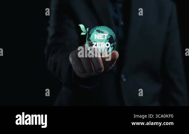 Visual representation of a green planet symbolizing a commitment to net zero emissions ...