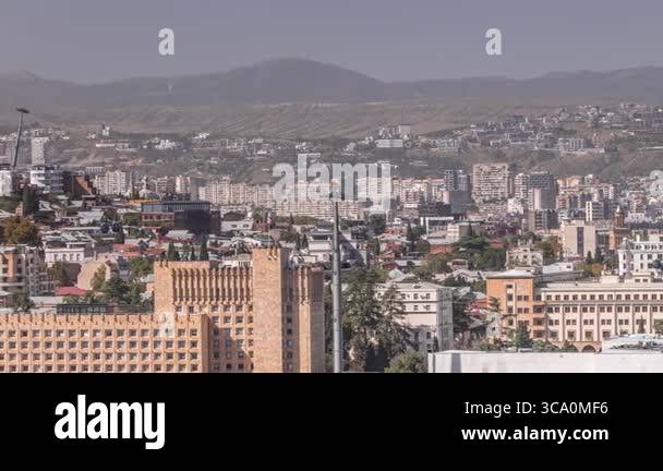 Aerial view of column on the freedom square in the center of the city ...
