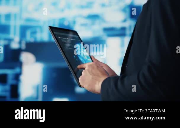 Professional IT engineer uses modern digital AI neural networks for ...