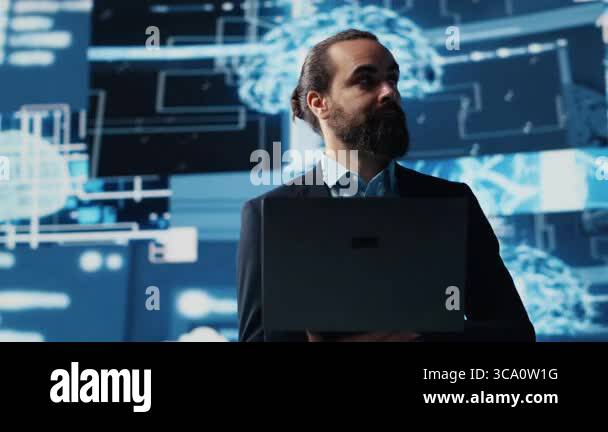 Male business person studies artificial intelligence strategy and ...