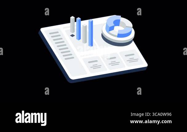 Isometric Dashboard Analytics 3D Flat Animation. Business Data Visualization, Charts, Insights ...