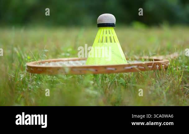 Wooden badminton rackets and shuttlecocks soft focus concept. Copy ...